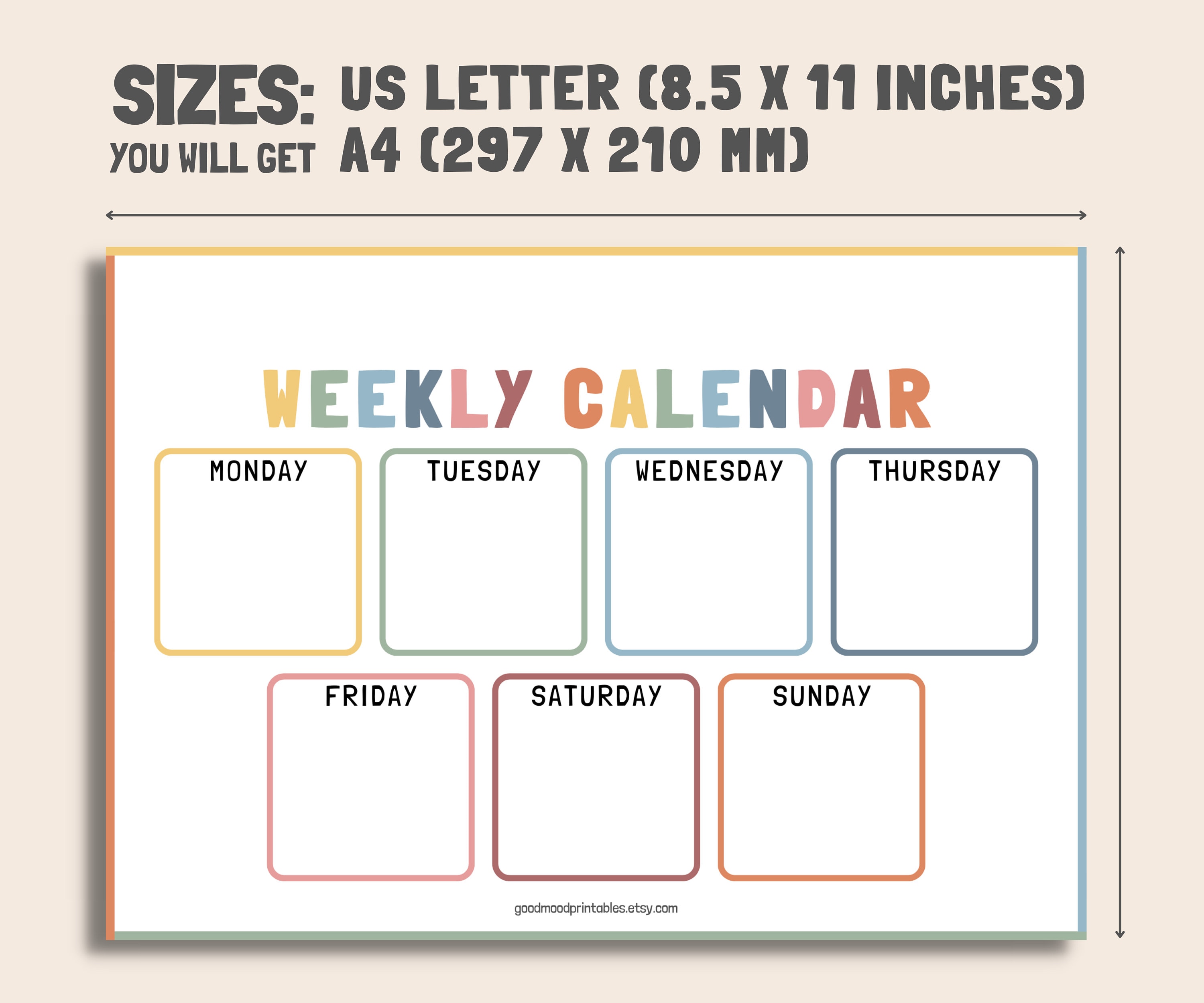 Weekly Calendar for Kids, Printable & Fillable Children's Weekly ...