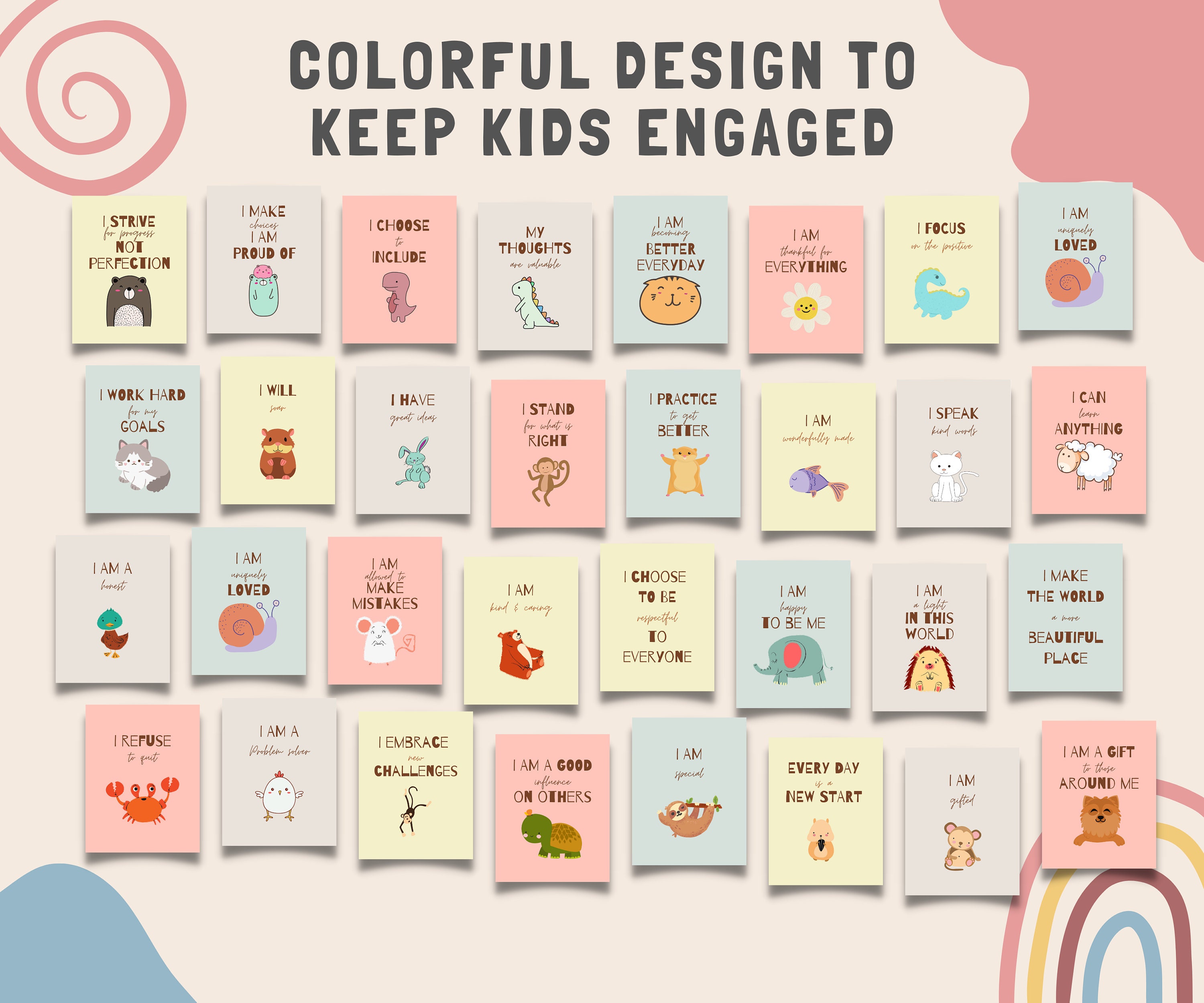 60 Affirmation Cards for Kids Motivational Cards Digital - Etsy