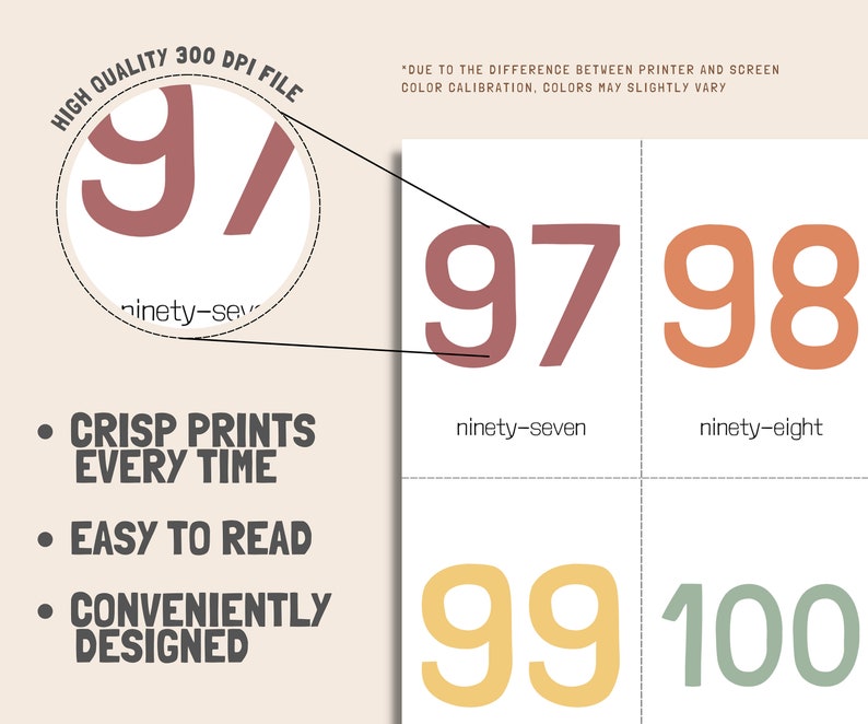 Number Flash Cards 1-100 Count to 100 Preschool Counting - Etsy