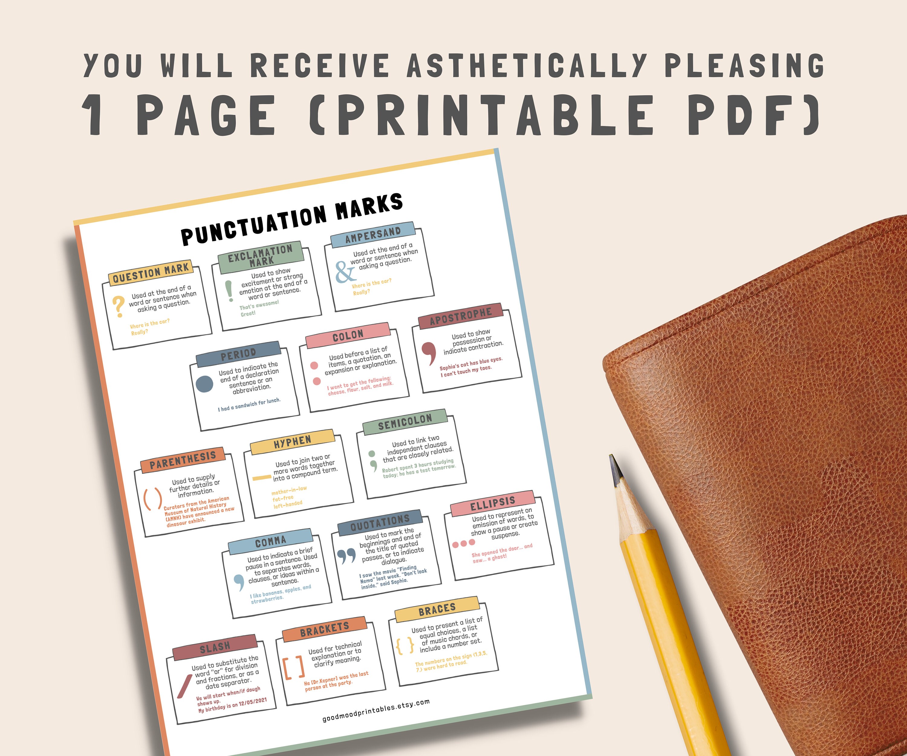 15 Punctuation Marks Handout, Elementary, Middle School, ELA Resource ...