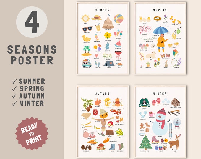 Four Seasons With Month Digital Download, Kindergarten Seasons and ...