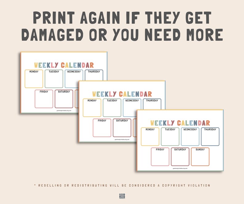 Weekly Calendar for Kids Printable & Fillable Children's - Etsy