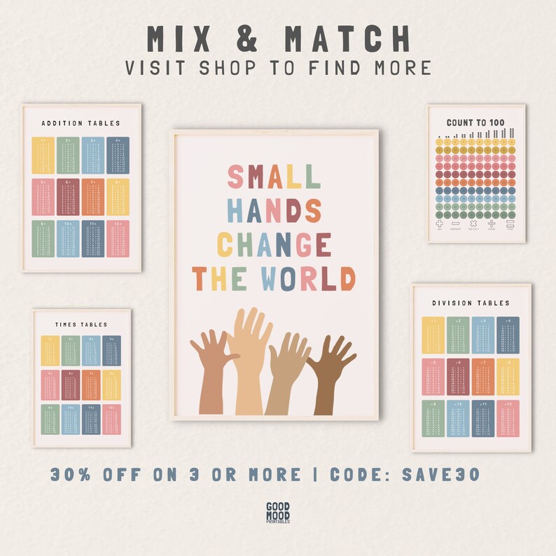 Change the World Poster, Small Hands Change the World, Kids Classroom ...