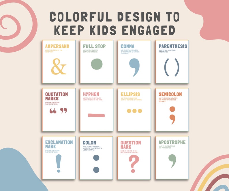 Punctuation Posters Set of 12, English Classroom Posters, Classroom ...