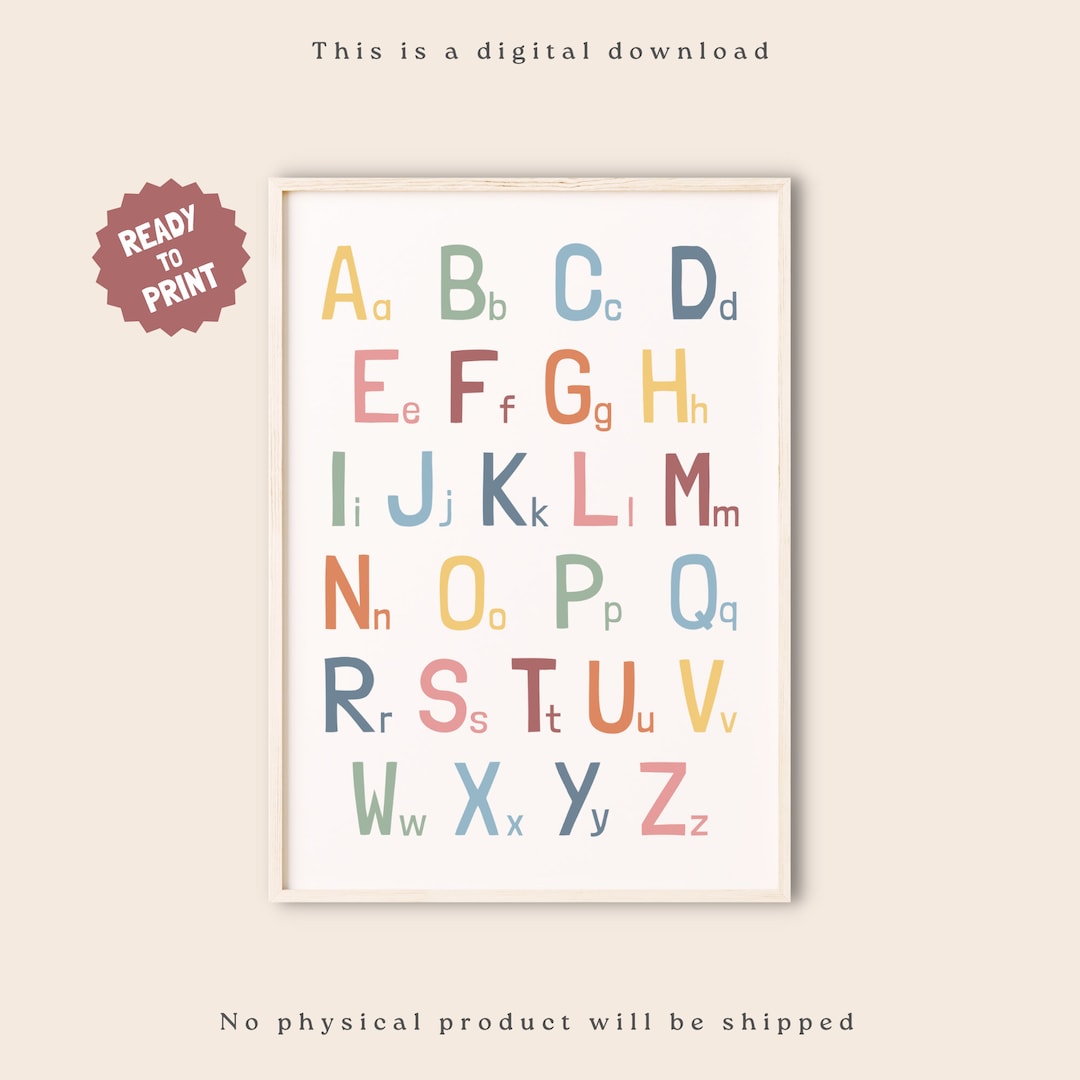 Rainbow Alphabet Print, ABC Poster, Nursery Alphabet Printable Wall Art ...
