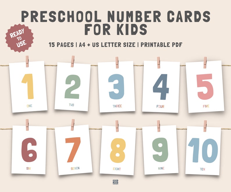 Numbers Flash Cards, Preschool Counting Flash Cards, Count and Clip ...