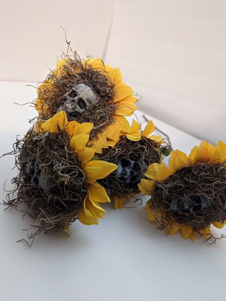 Set of 4 Gothic Yellow Skull Faux Sunflower Decor - Etsy