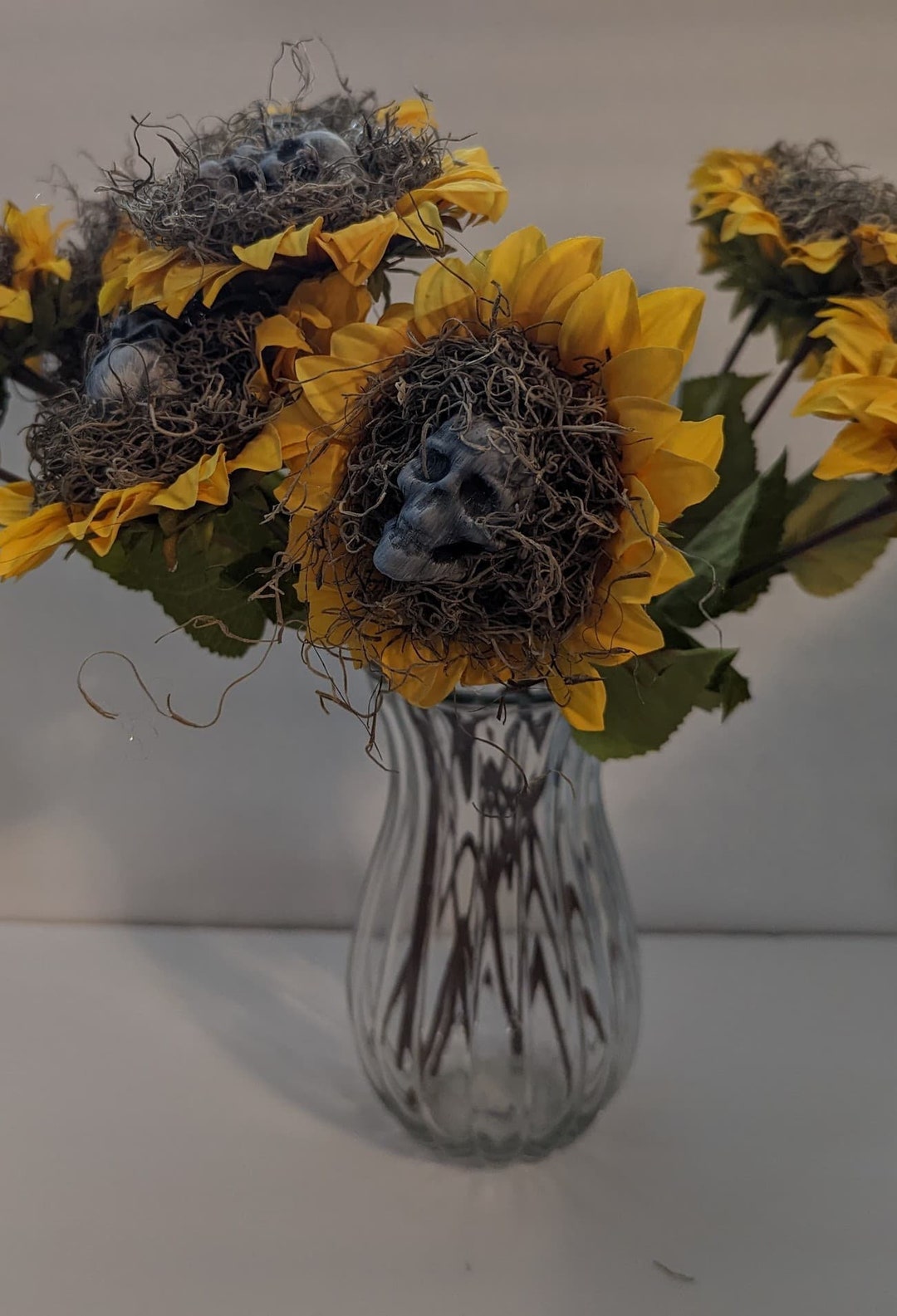 Set of 4 Gothic Yellow Skull Faux Sunflower Decor / Fax Flowers ...