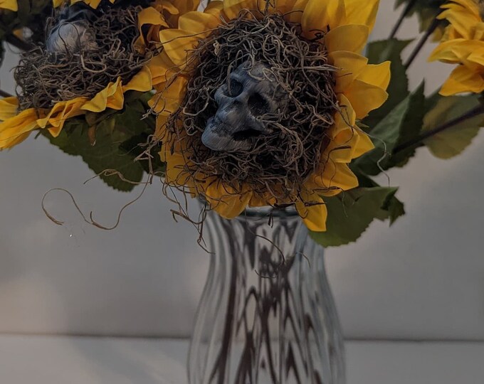Set of 4 Gothic Yellow Skull Faux Sunflower Decor / Fax Flowers ...