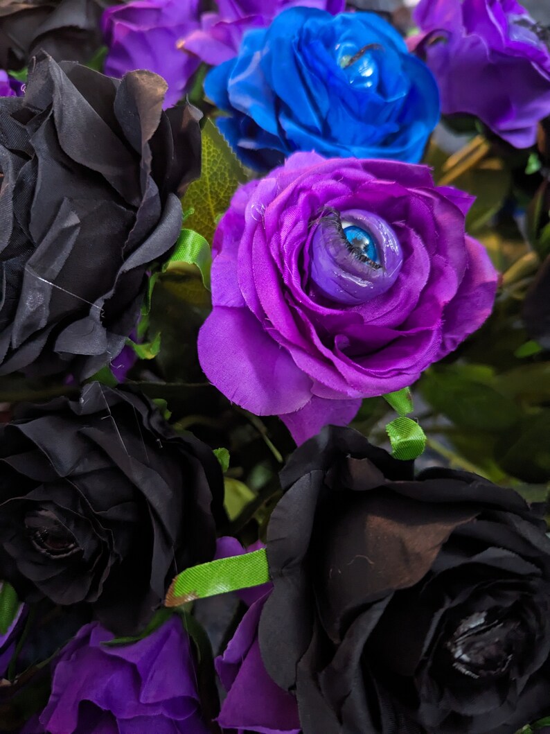 Black , Blue and Purple Monster Eye Roses / Faux Roses / Spooky Home ...