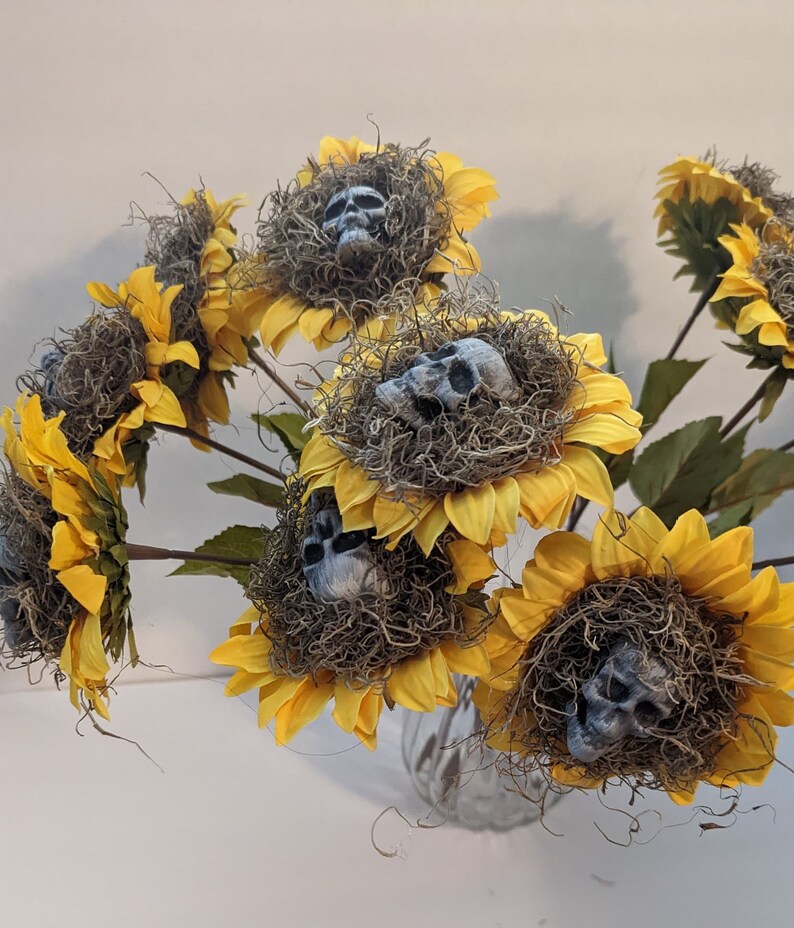 Set of 4 Gothic Yellow Skull Faux Sunflower Decor - Etsy