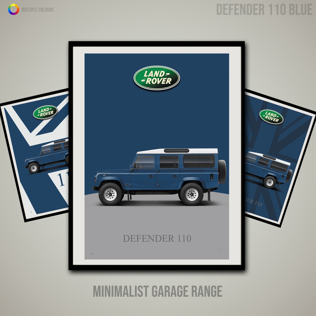 Land Rover Defender 110 Arles Blue - Wall Art Print - Minimalist Garage ...
