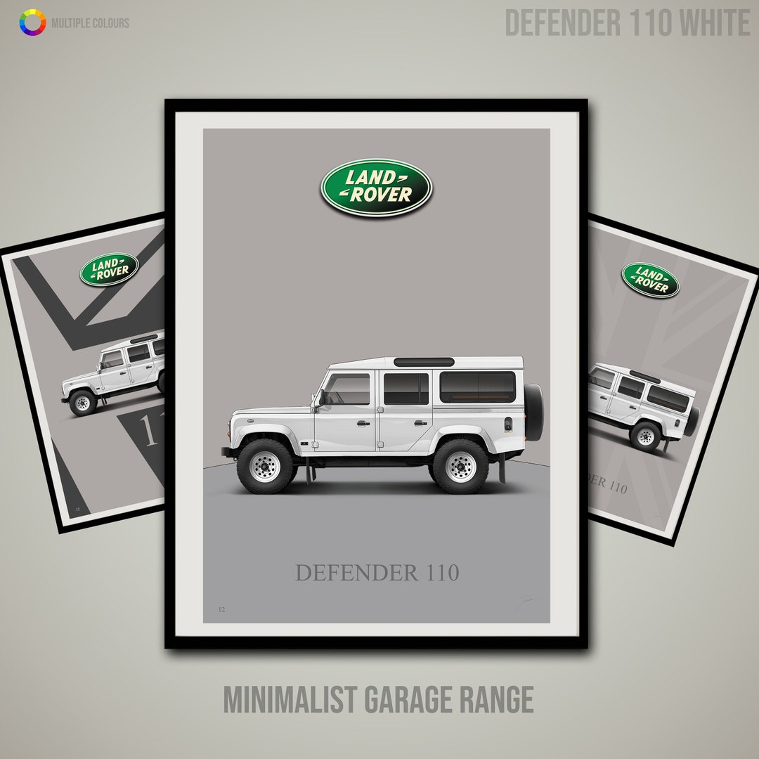 Land Rover Defender 110 Chawton White Wall Art Print Minimalist Garage ...