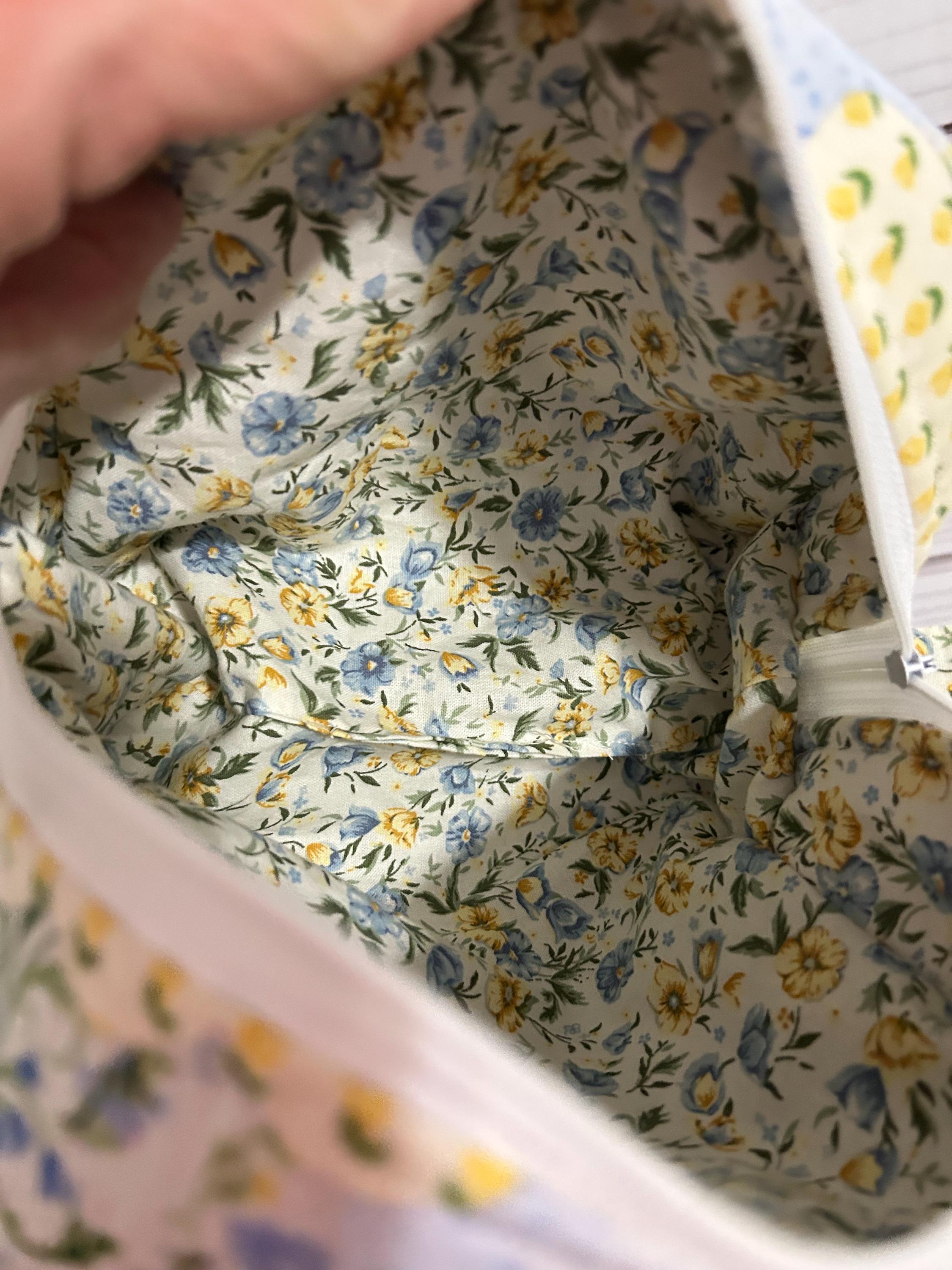 Handmade Patchwork Tote Bag and Accessory Pouch Set – Yellow & Blue ...