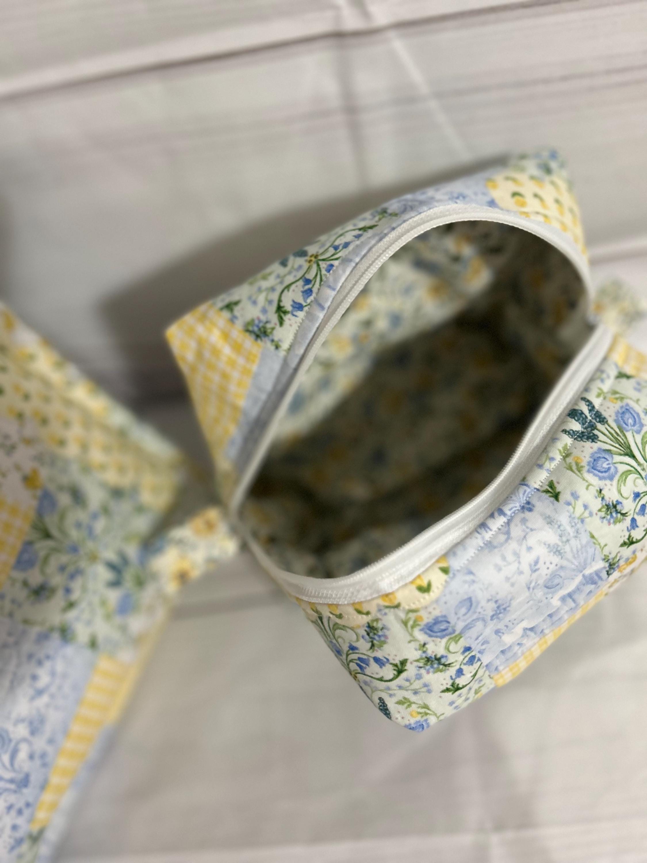 Handmade Patchwork Tote Bag and Accessory Pouch Set – Yellow & Blue ...