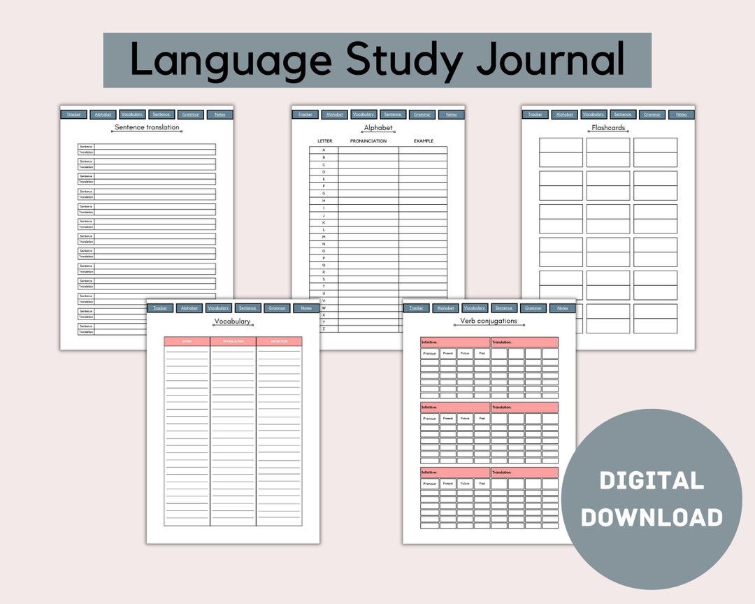 Language Learning Journal Digital Planner, Hyperlinked, Study Notebook ...