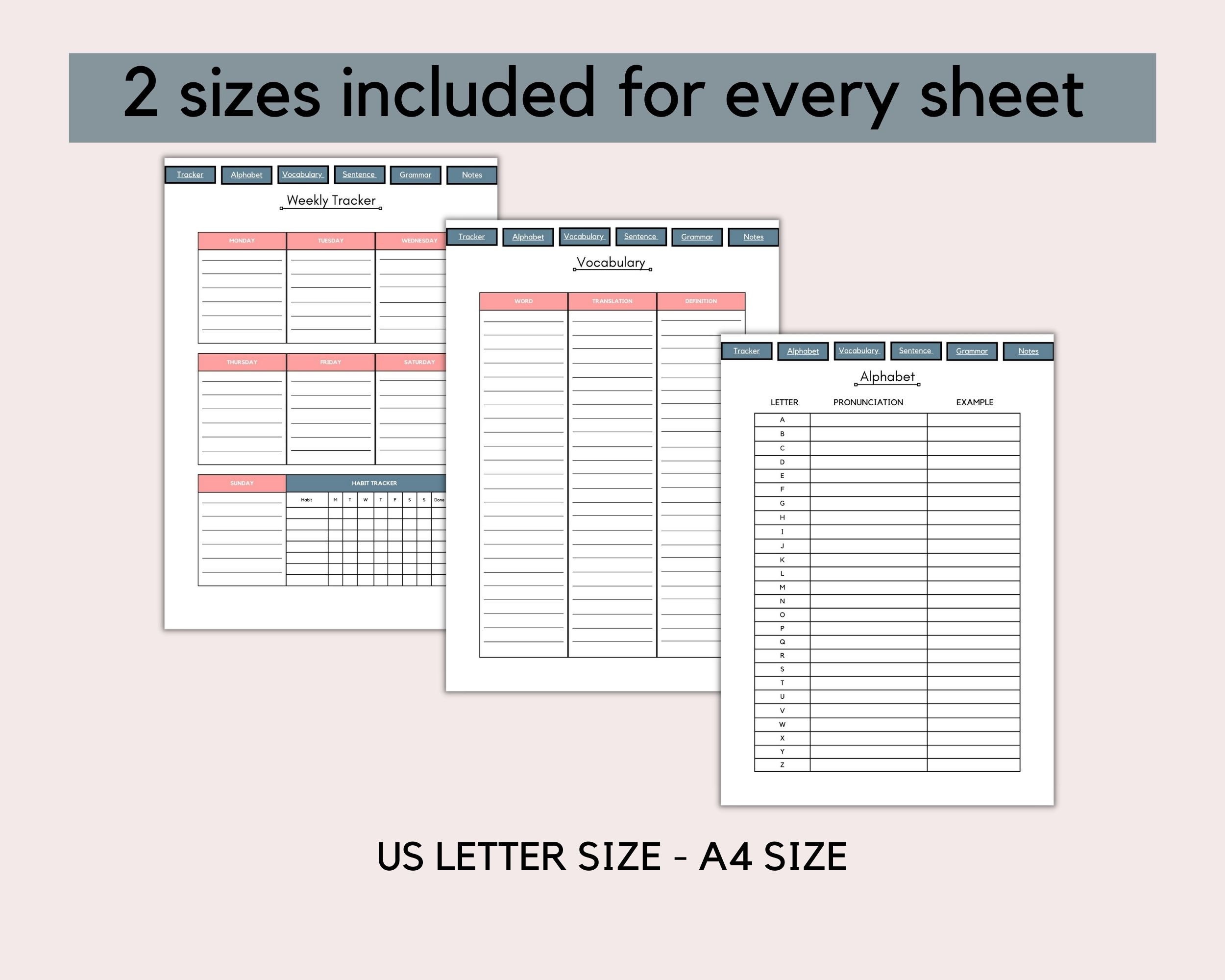 Language Learning Journal Digital Planner, Hyperlinked, Study Notebook ...