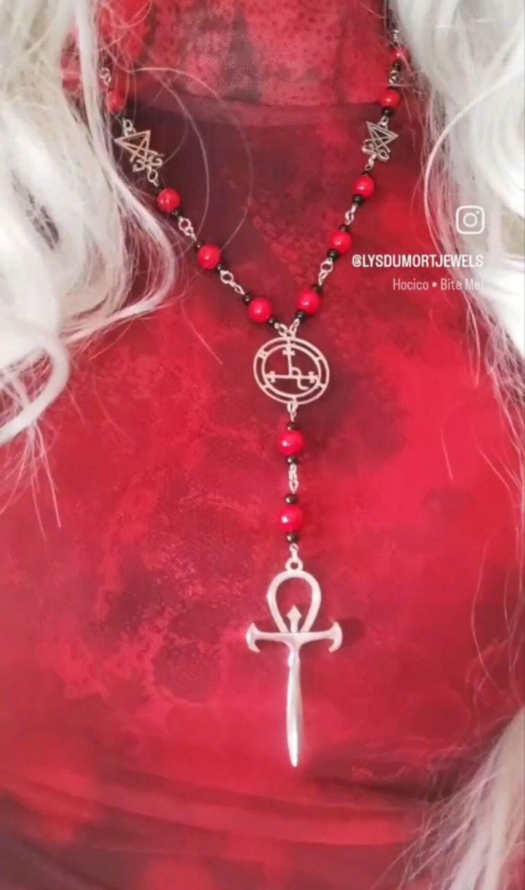 Coral & Onyx Lilith Sigil Necklace With Ankh and Lucifer Symbols - Etsy