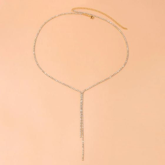 Rhinestone Long Necklace Boho Jewelry Simple Thin Chain - Etsy