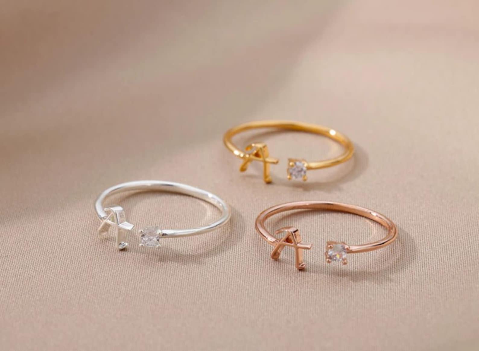 Simple Initial Letter Rings Stackable Name Ring Personalized - Etsy