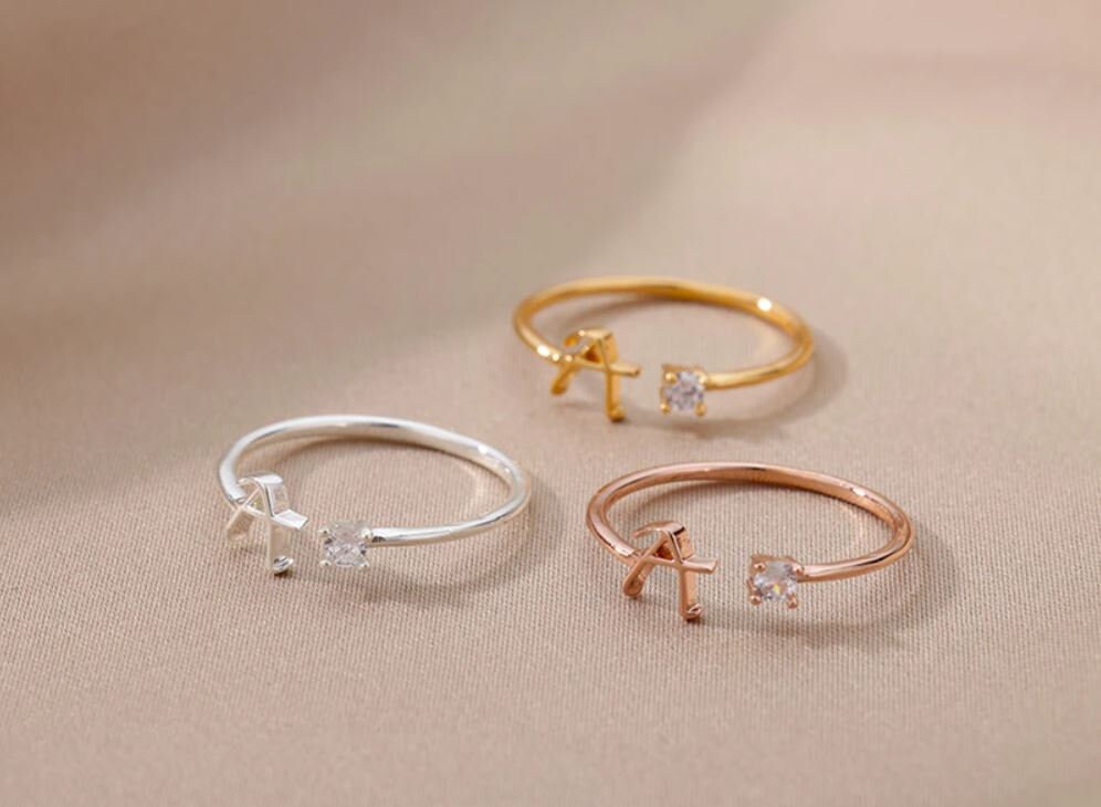 Simple Initial Letter Rings Stackable Name Ring Personalized - Etsy