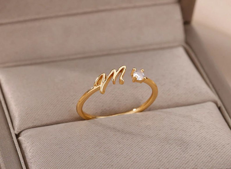 Simple Initial Letter Rings Stackable Name Ring Personalized - Etsy