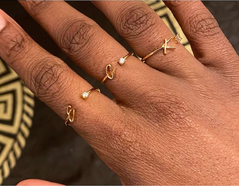 Simple Initial Letter Rings Stackable Name Ring Personalized - Etsy