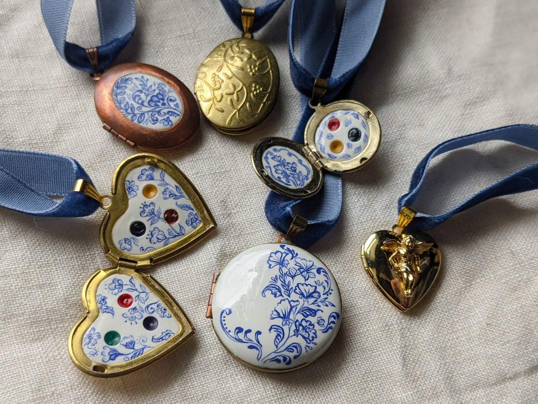 Tiny Watercolor Set Inside Hand Painted Vintage Locket made With ...