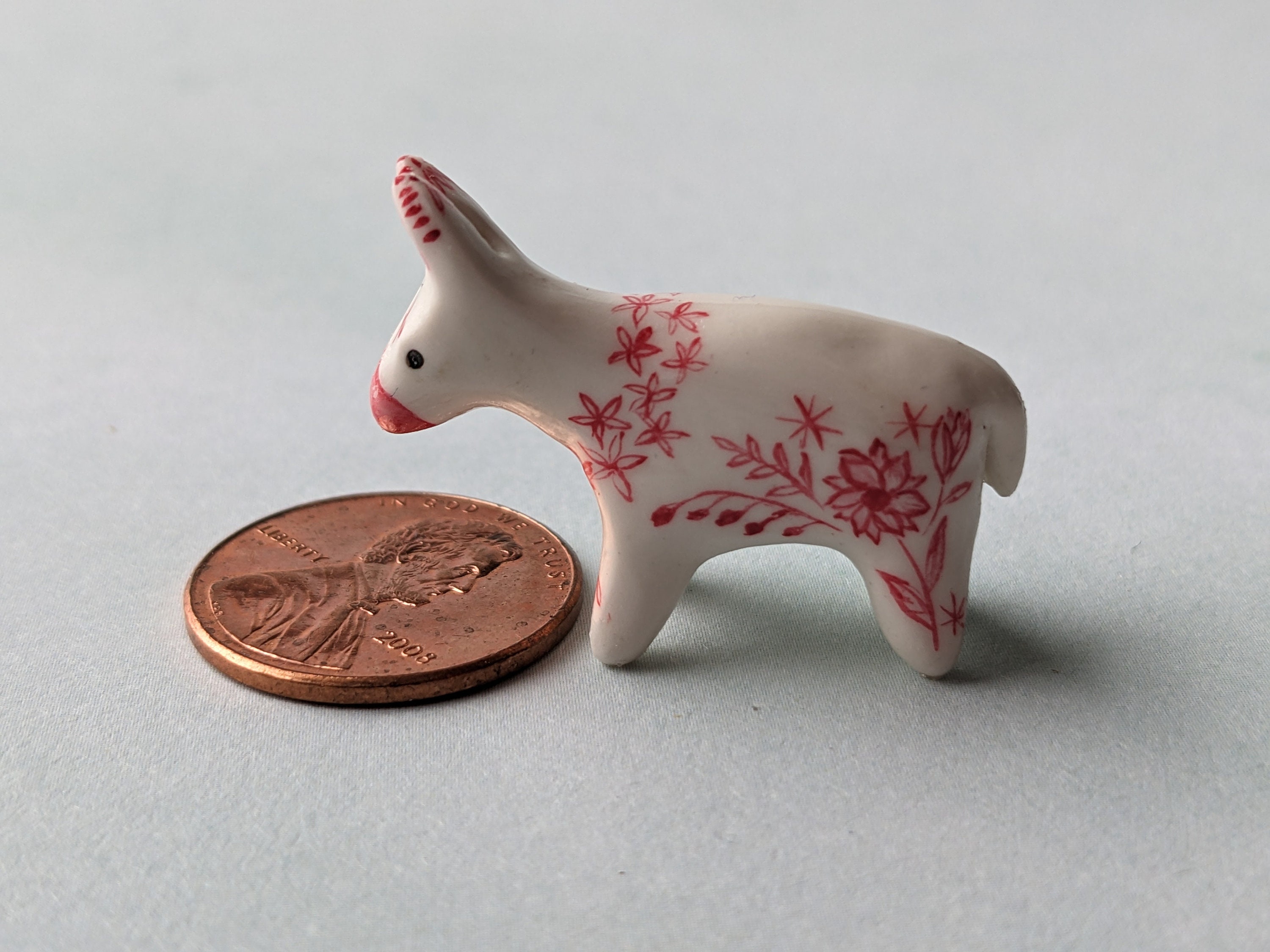 Polymer Clay Miniature Donkey in Red Floral - Etsy