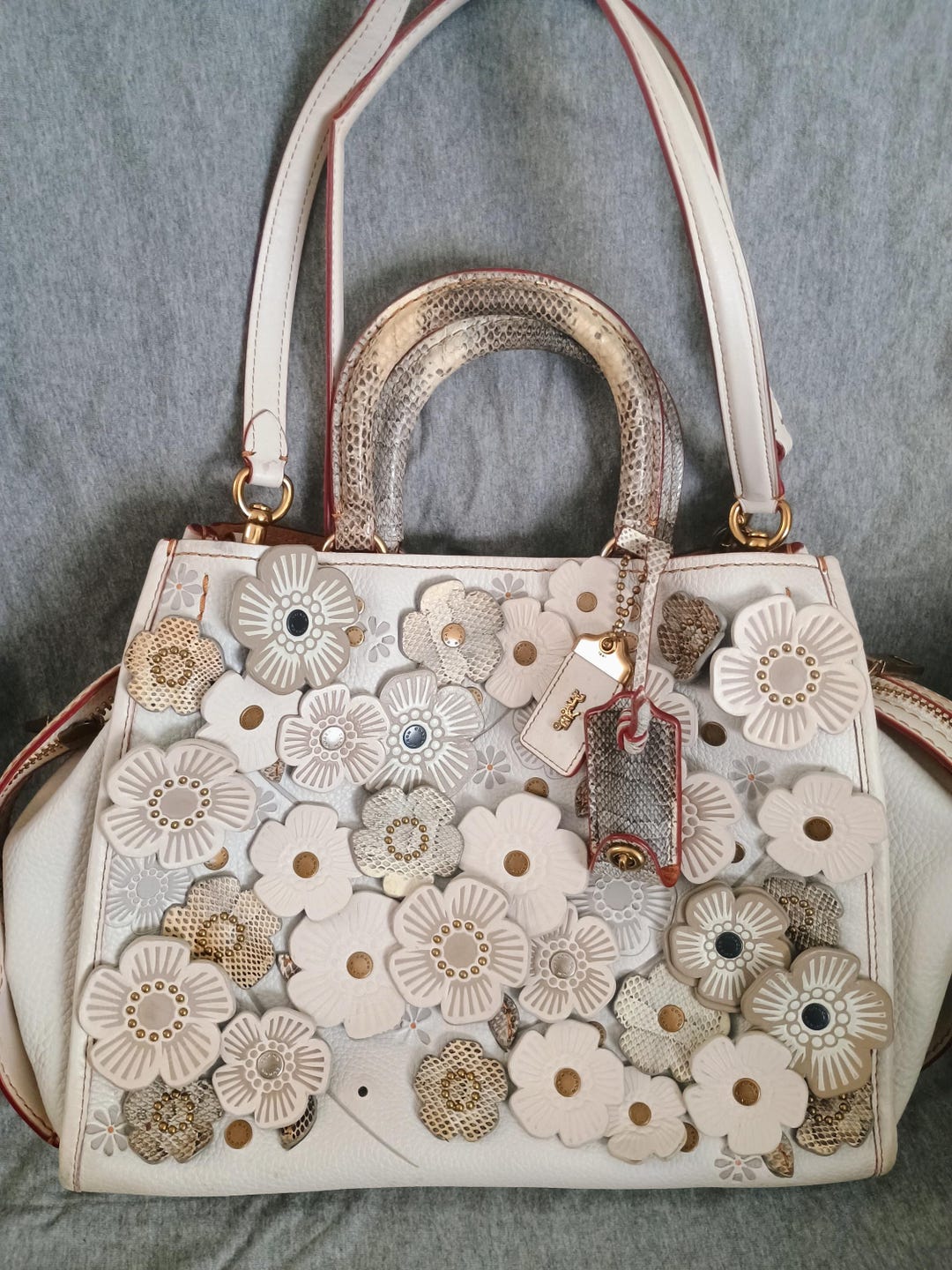 Coach Exotic Tea Rose Chalk Snakeskin Satchel Purse updated - Etsy