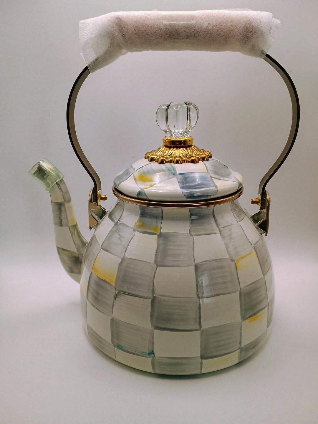 Mackenzie Childs Sterling Check Enamel Tea Kettle Brand New - Etsy