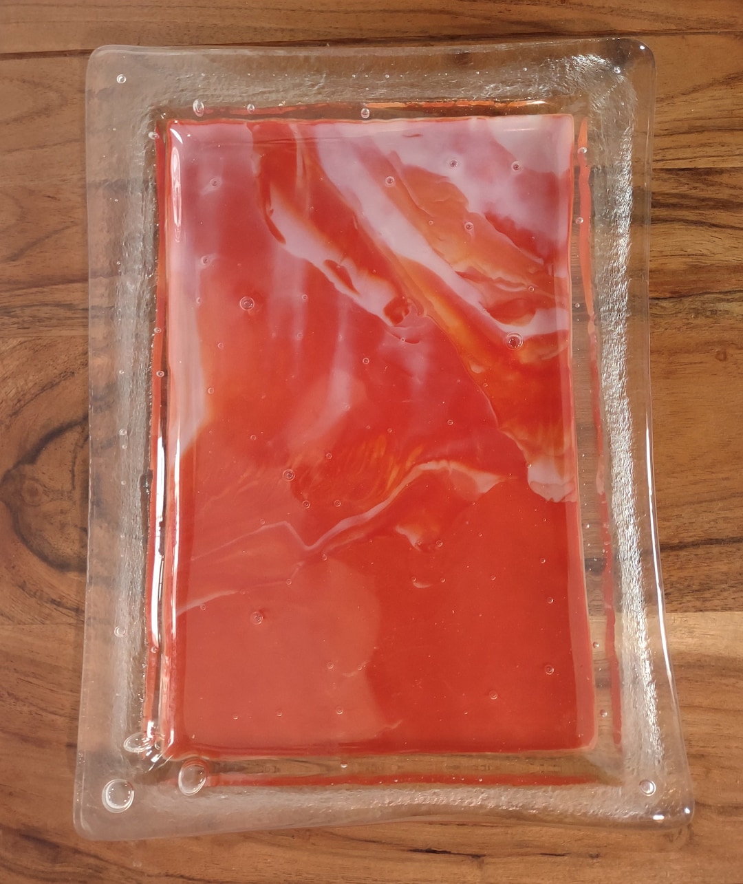 Hand Blown Red and White Fused Slag Glass Tray With Clear Lip - Etsy