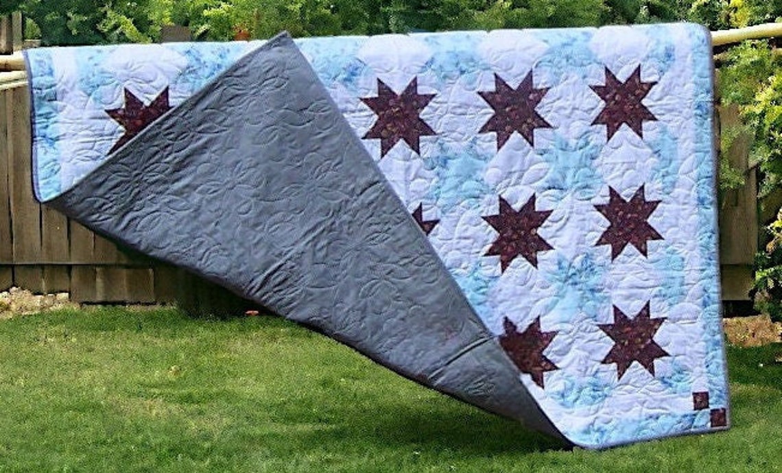 Sky Blue and Maroon Stars Quilt - Etsy