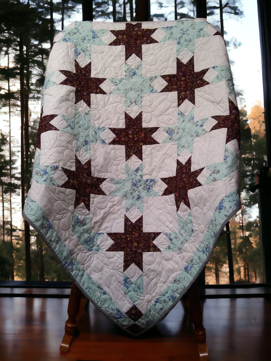 Sky Blue and Maroon Stars Quilt - Etsy
