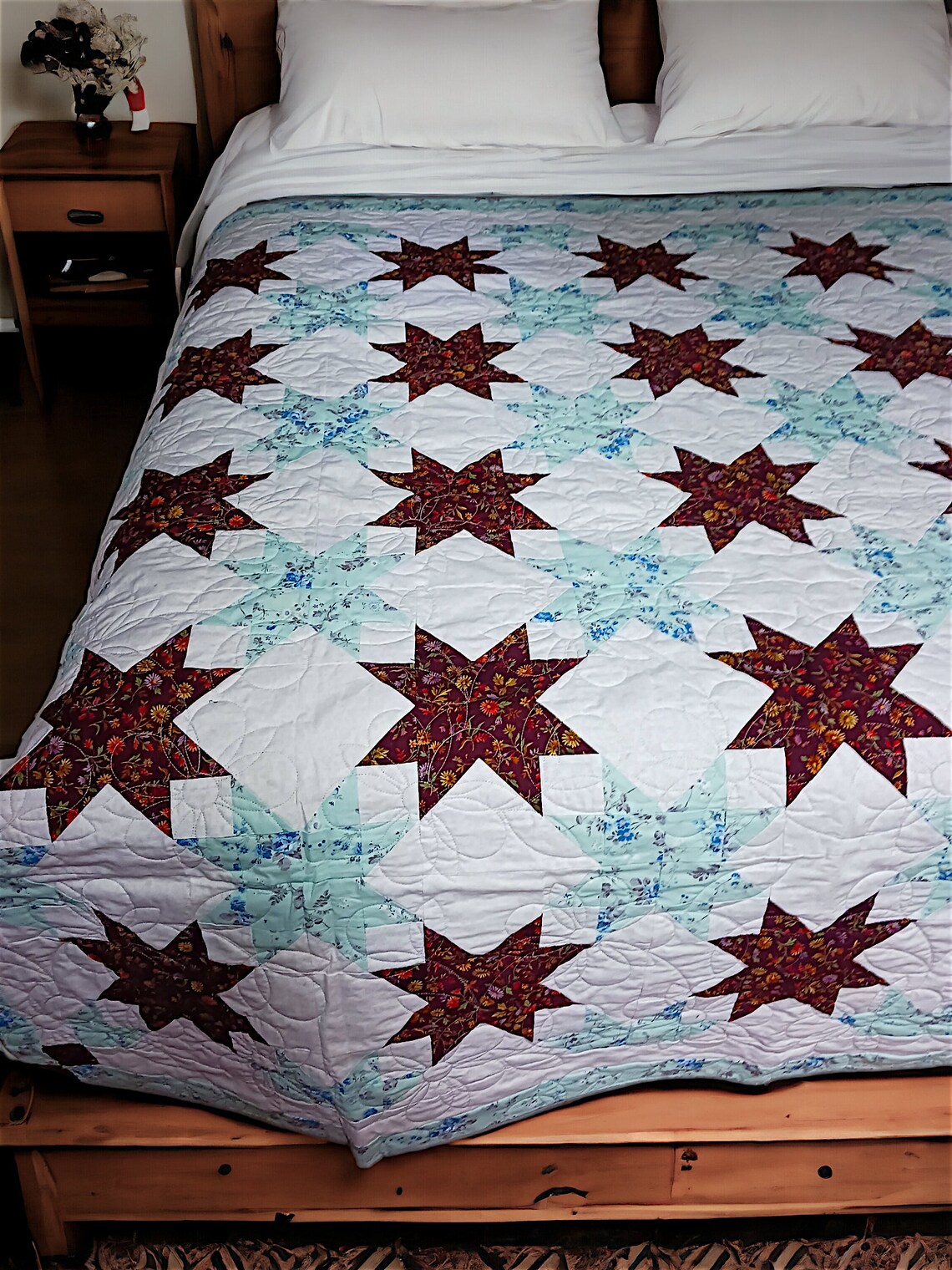 Sky Blue and Maroon Stars Quilt - Etsy