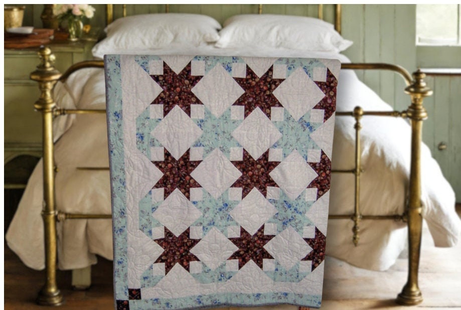 Sky Blue and Maroon Stars Quilt - Etsy