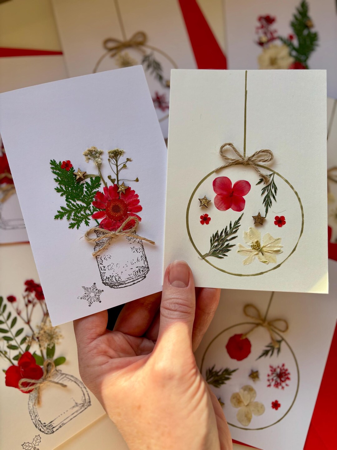 Handmade Pressed Flower Christmas Card, Botanical Card With Real ...