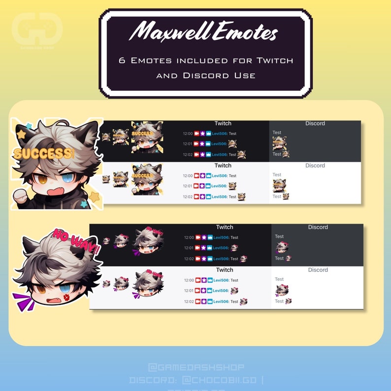 PNGTuber Maxwell Catboy CON EMOTE SET / VTuber Avatar para transmisión de juegos / Premade Png ...
