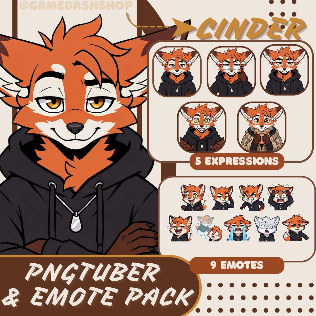 Cinder Fox Anthro Pngtuber Avatar – Premade Streaming Character for ...