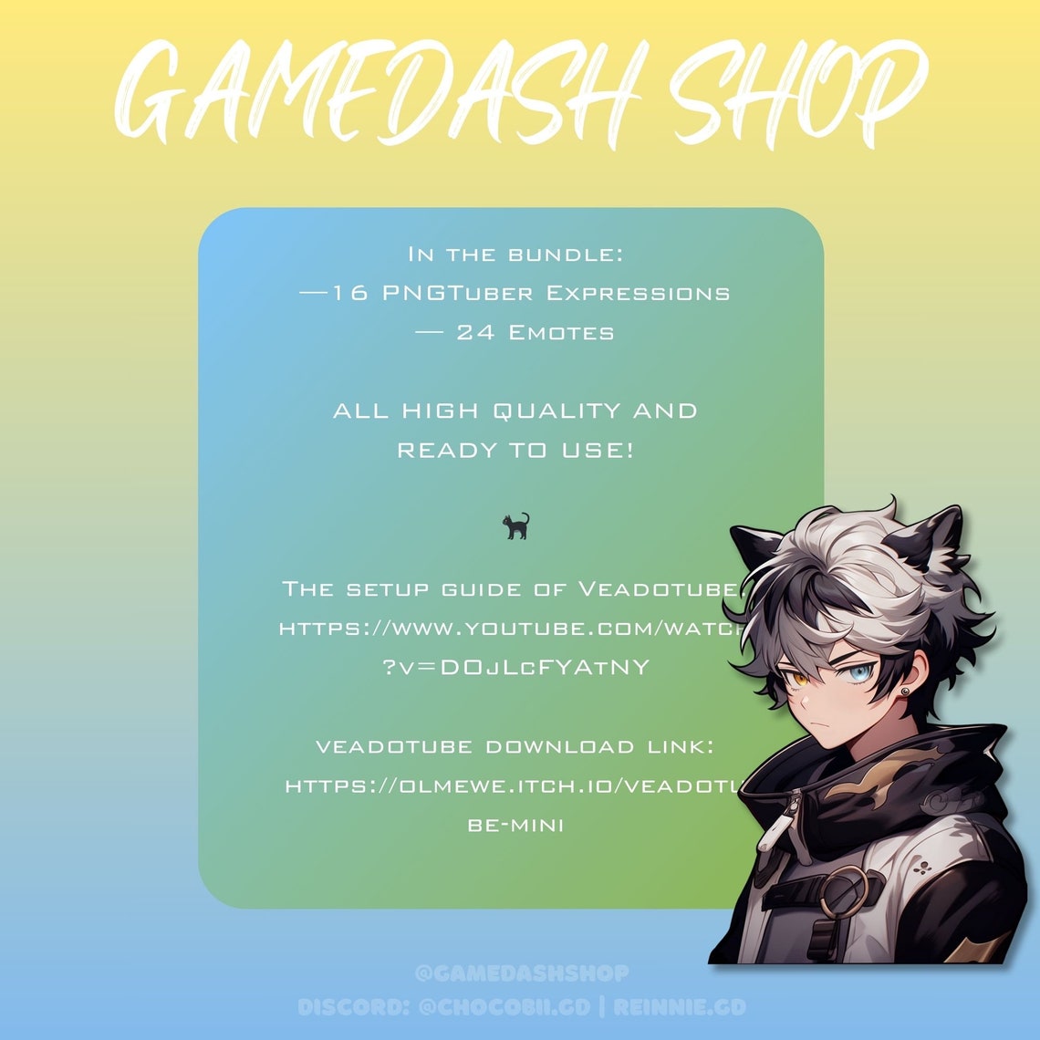 Pngtuber Maxwell Catboy WITH EMOTE SET Vtuber Avatar for Gaming Streaming Premade Png Tuber ...