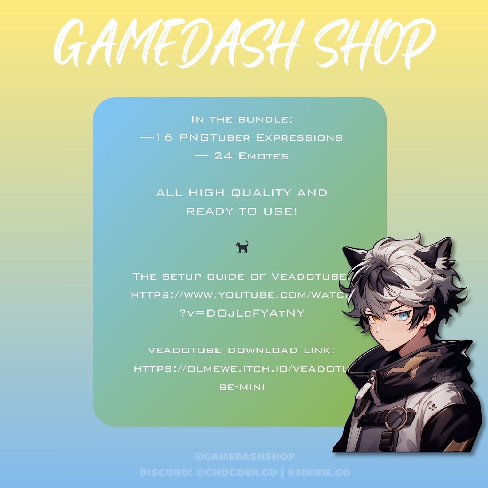 PNGTuber Maxwell Catboy CON EMOTE SET / VTuber Avatar para transmisión ...