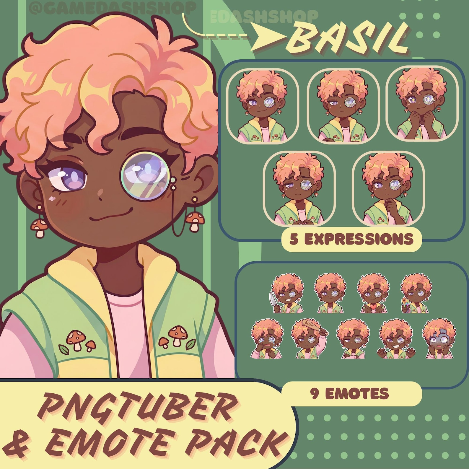 Basil Pngtuber Avatar & Emote Pack – Premade Anime Chibi Vtuber Model ...