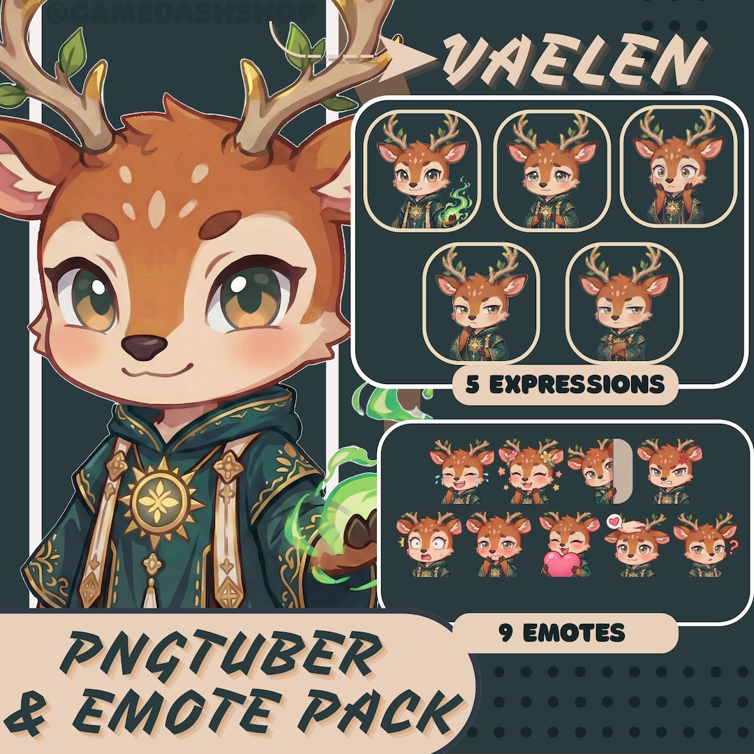Pngtuber Avatar + Emote Pack – Vaelen Anime Chibi Premade for Twitch ...