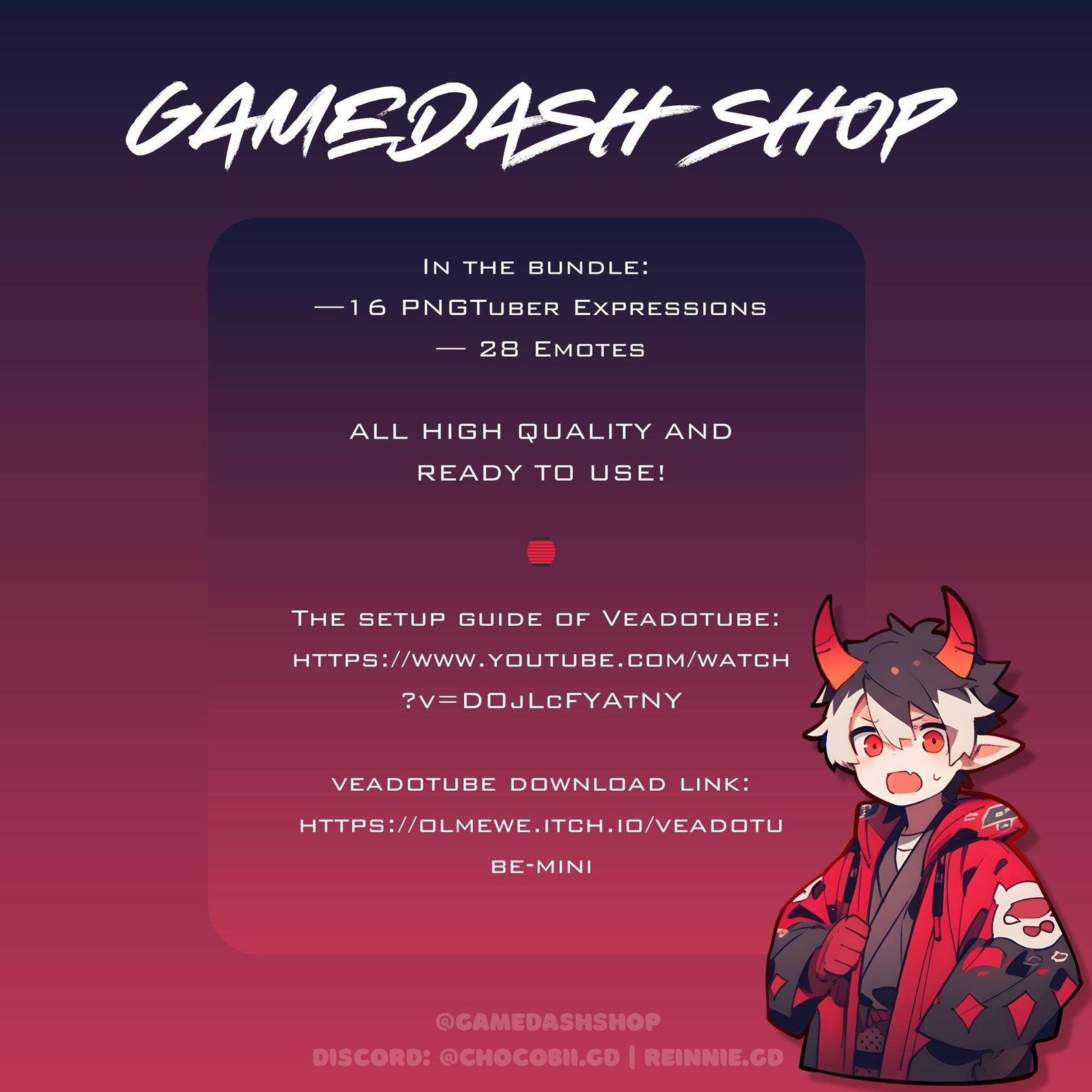 Pngtuber Tano the Oni Gamer WITH EMOTE SET Vtuber Avatar for Gaming ...