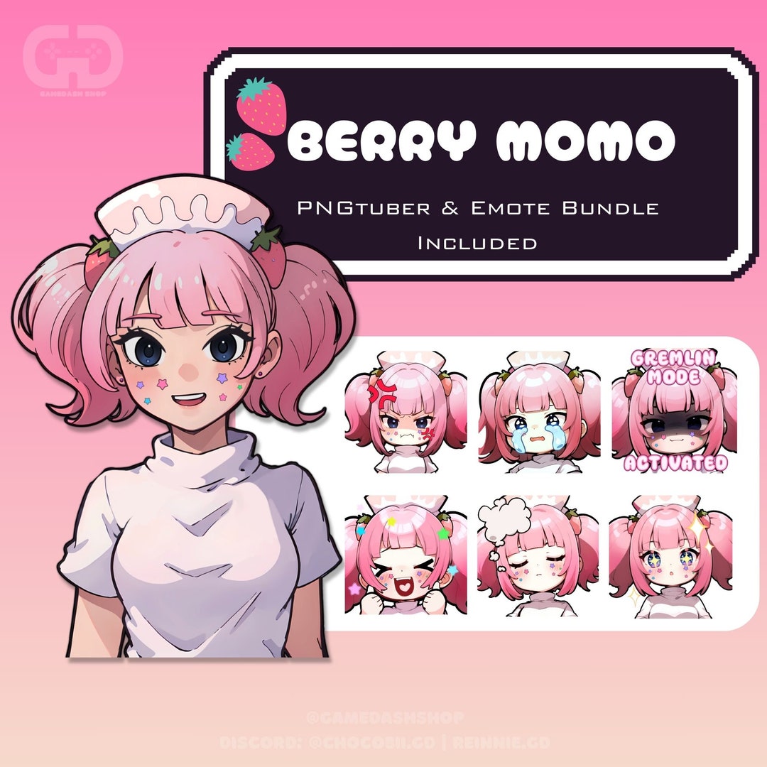 Pngtuber Berry Momo WITH EMOTE SET | Vtuber Avatar for Gaming Streaming ...