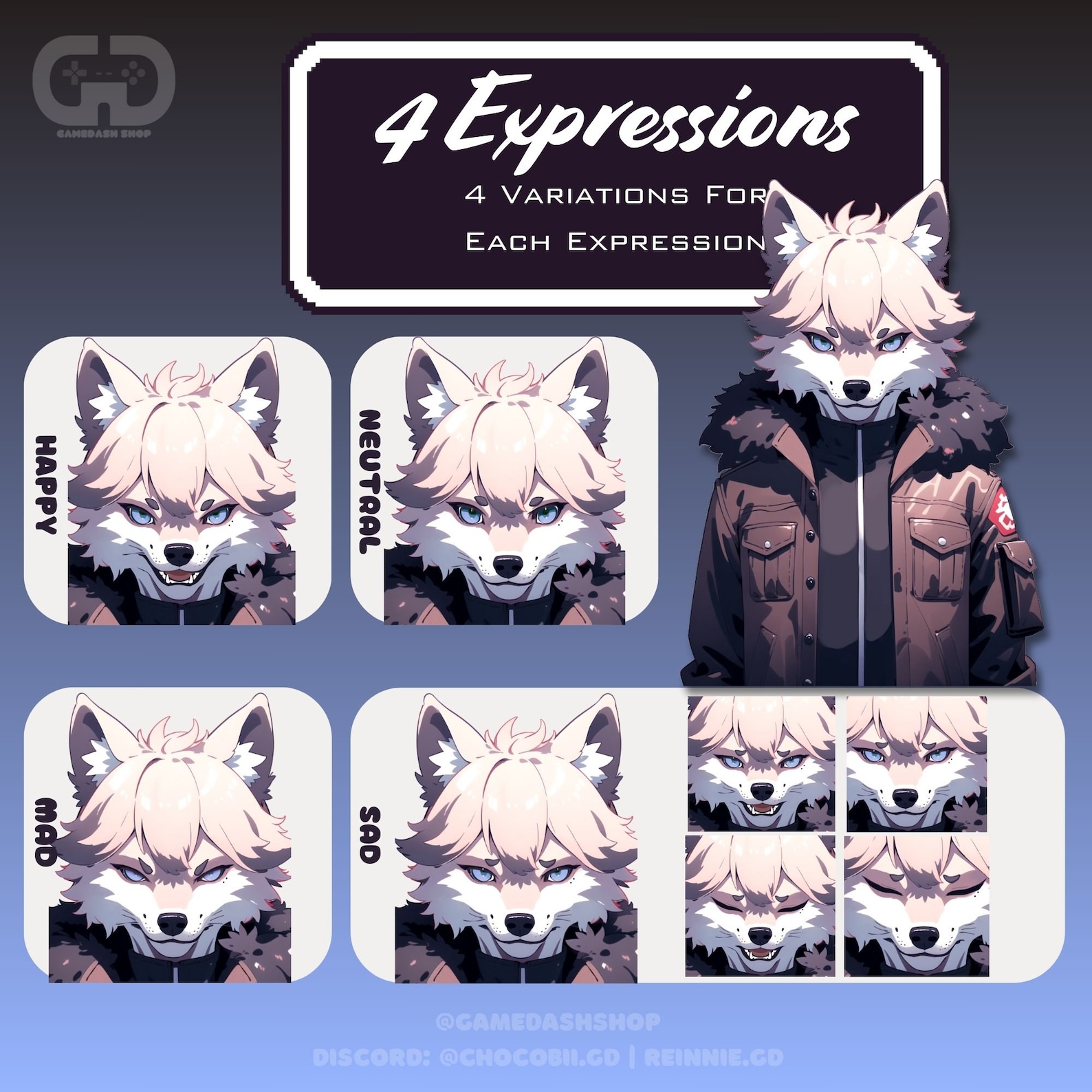 Pngtuber Streamer Wolf Jasper Vtuber Avatar Fursona for Gaming ...