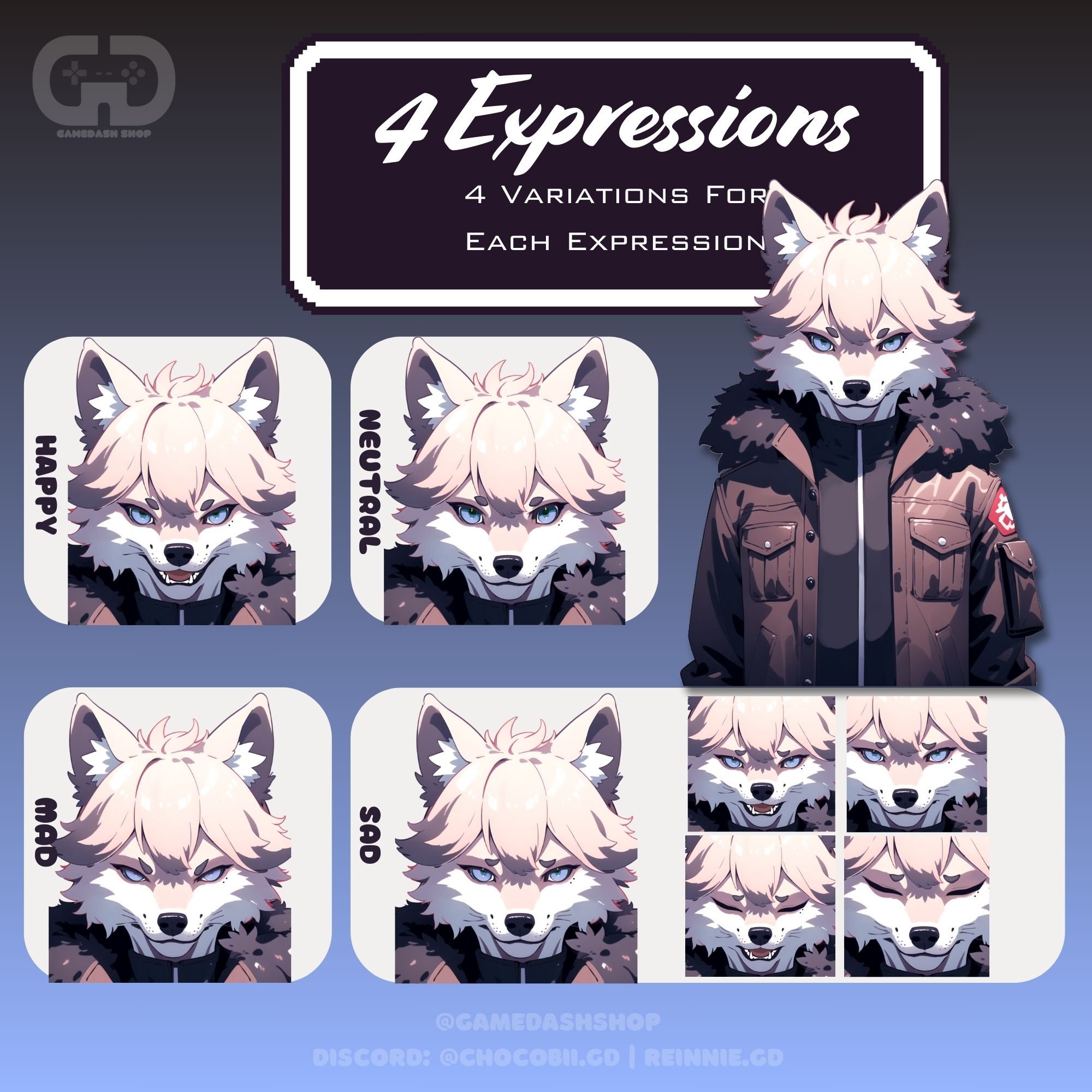 Pngtuber Streamer Wolf Jasper Vtuber Avatar Fursona for Gaming ...