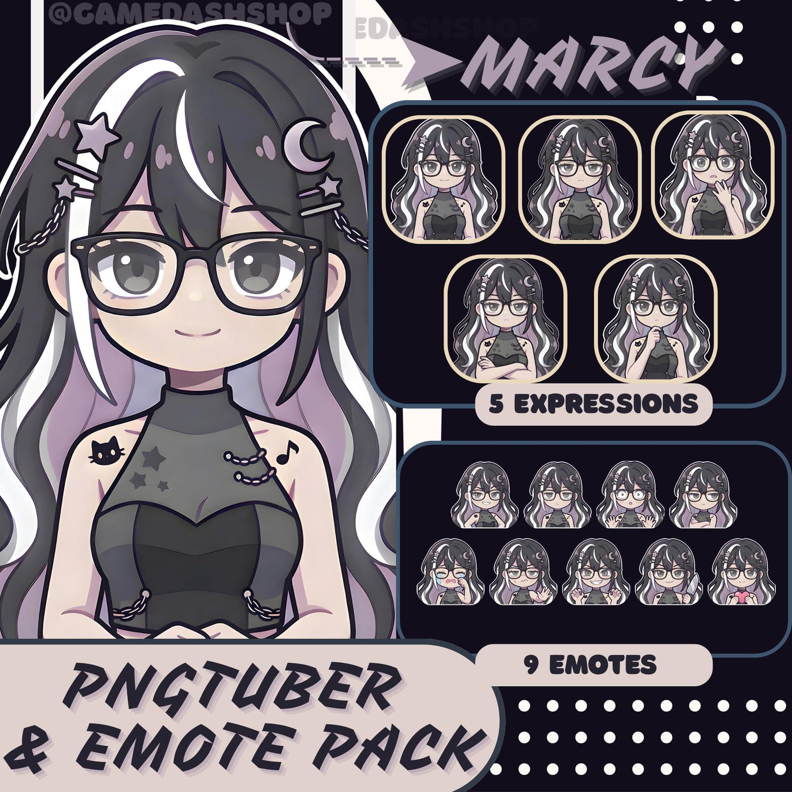 Pngtuber Avatar + Emote Pack – Marcy Anime Chibi Premade for Twitch ...