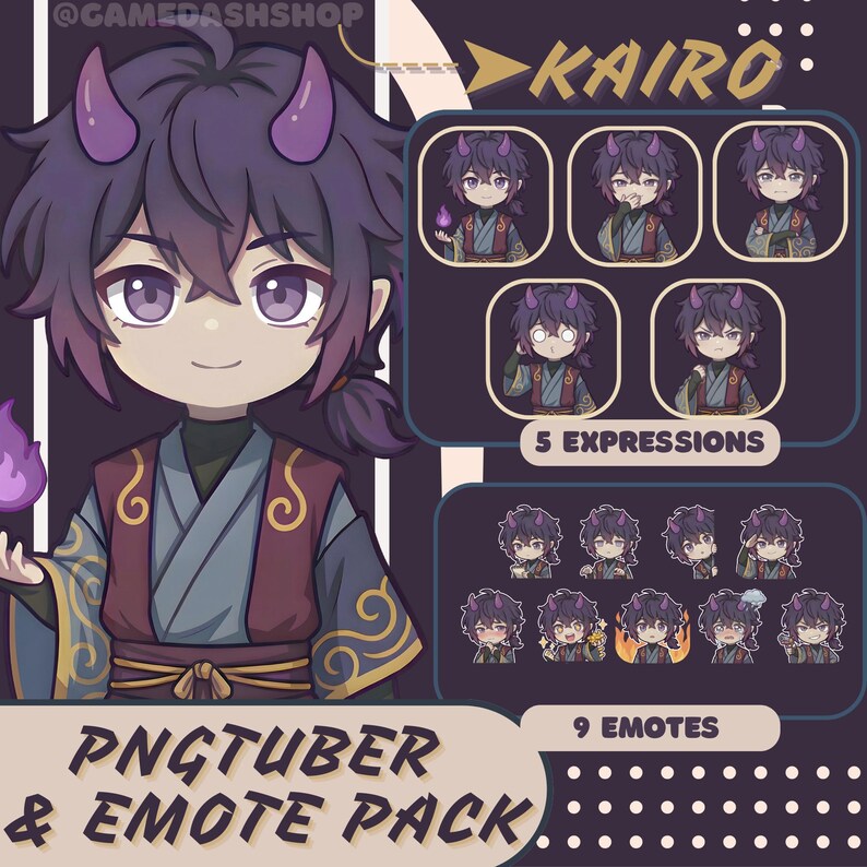 Pngtuber Avatar + Emote Pack – Kairo Anime Chibi Premade for Twitch ...