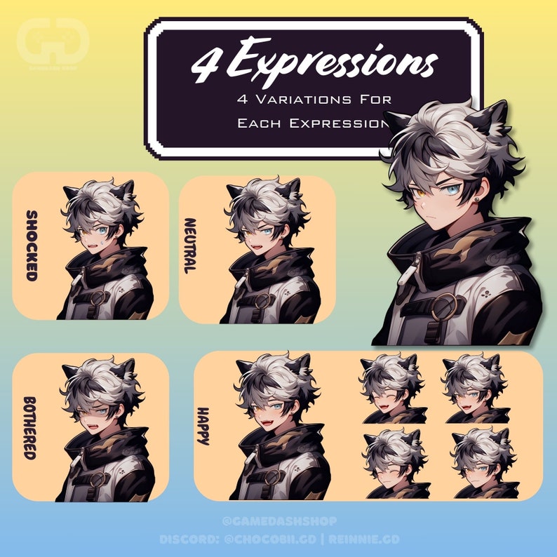 Maxwell Catboy Pngtuber Avatar + Emote Pack – Premade Streaming ...